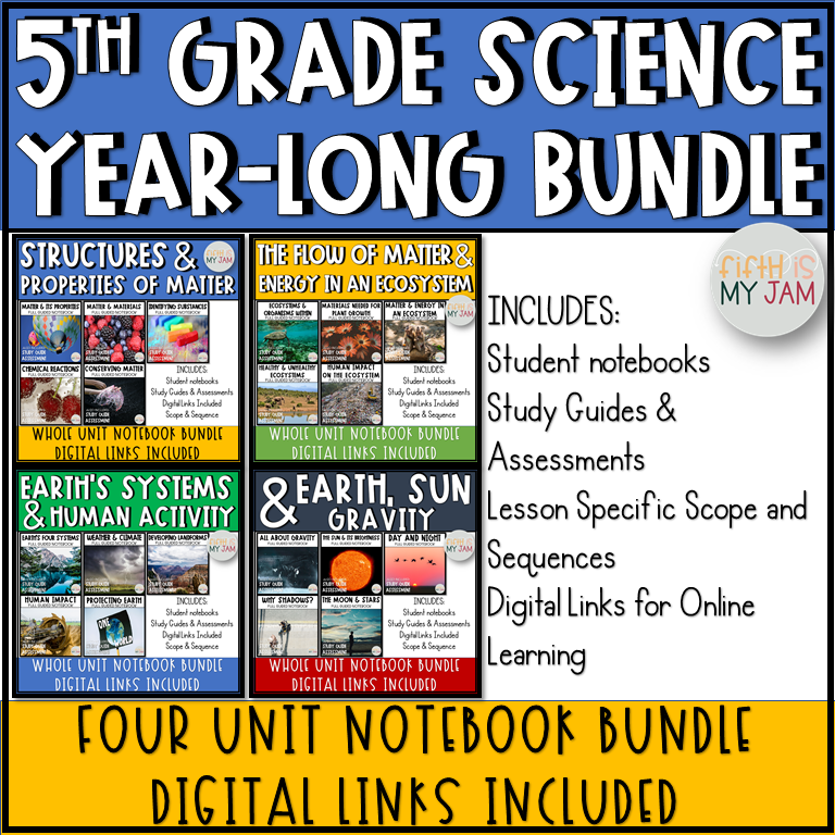 Year Long Science Bundle | Four Unit Notebook Only BUNDLE - Fifth is my Jam